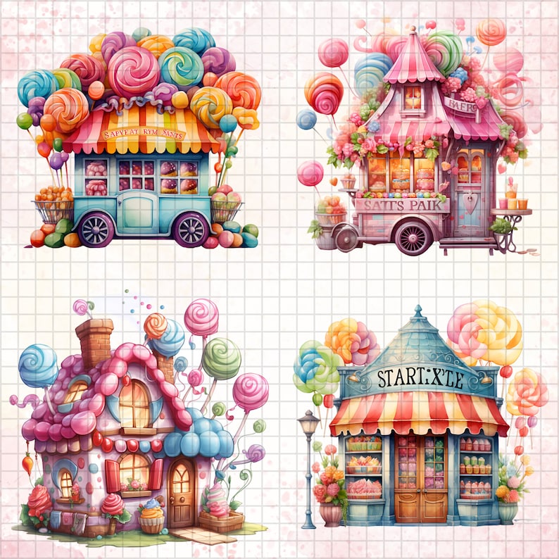 Rainbow Candy Shop Clipart, Candy Storefront Clipart, Candy Store ...