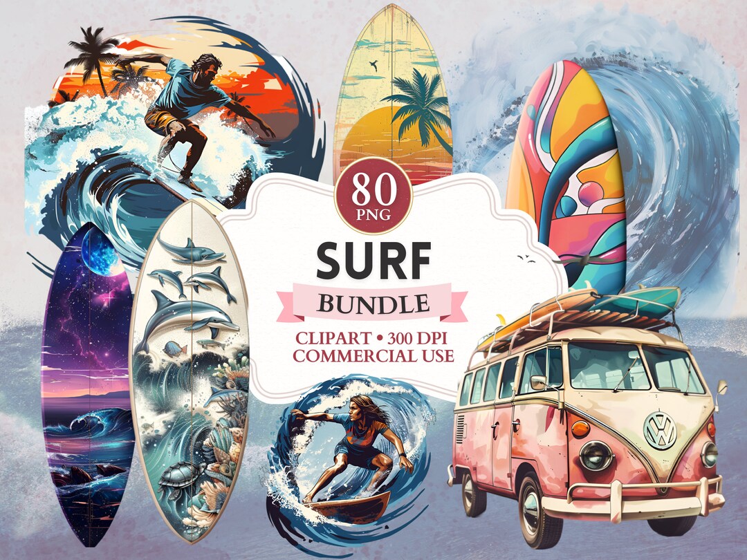Surf Clipart Bundle, Surf Png, Surfing Graphics, Surfboard Png, Surfer ...