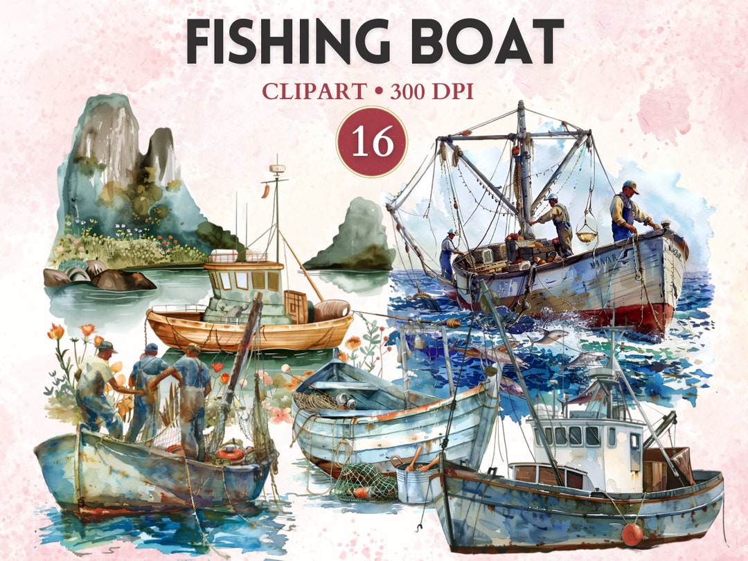 Fishing Boat Clipart, Fishing Watercolor, Fishing Clipart, Sport ...