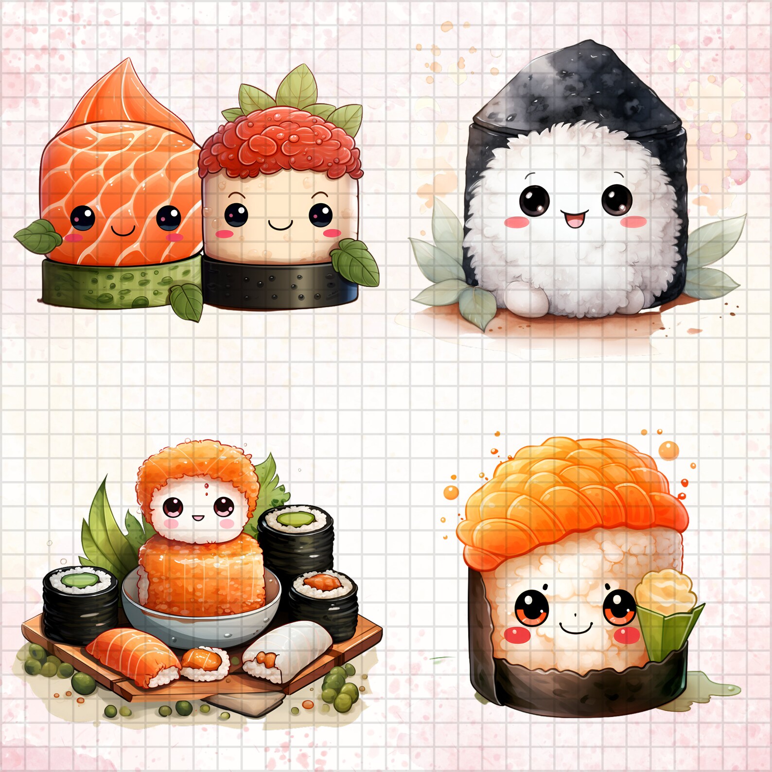 Kawaii Sushi Clipart, Cute Sushi, Kawaii Food Clipart, Cute Japanese ...