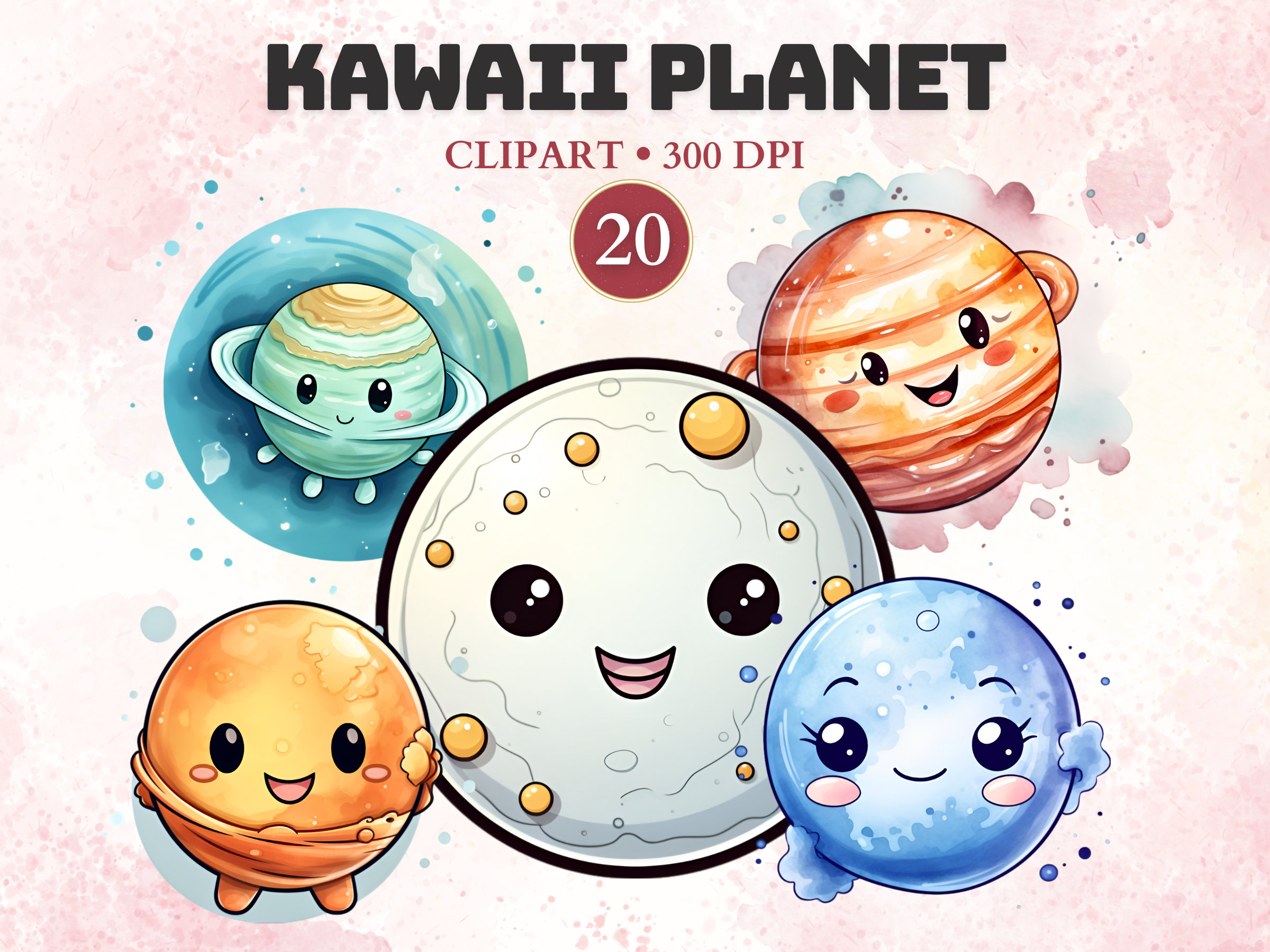 Kawaii Planet Clipart Watercolor Cute Space Galaxy Clipart - Etsy