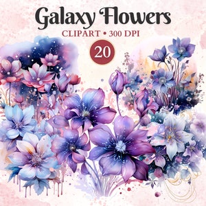 Galaxy Flowers Clipart, Watercolor Flowers, Magic Galaxy Clipart ...