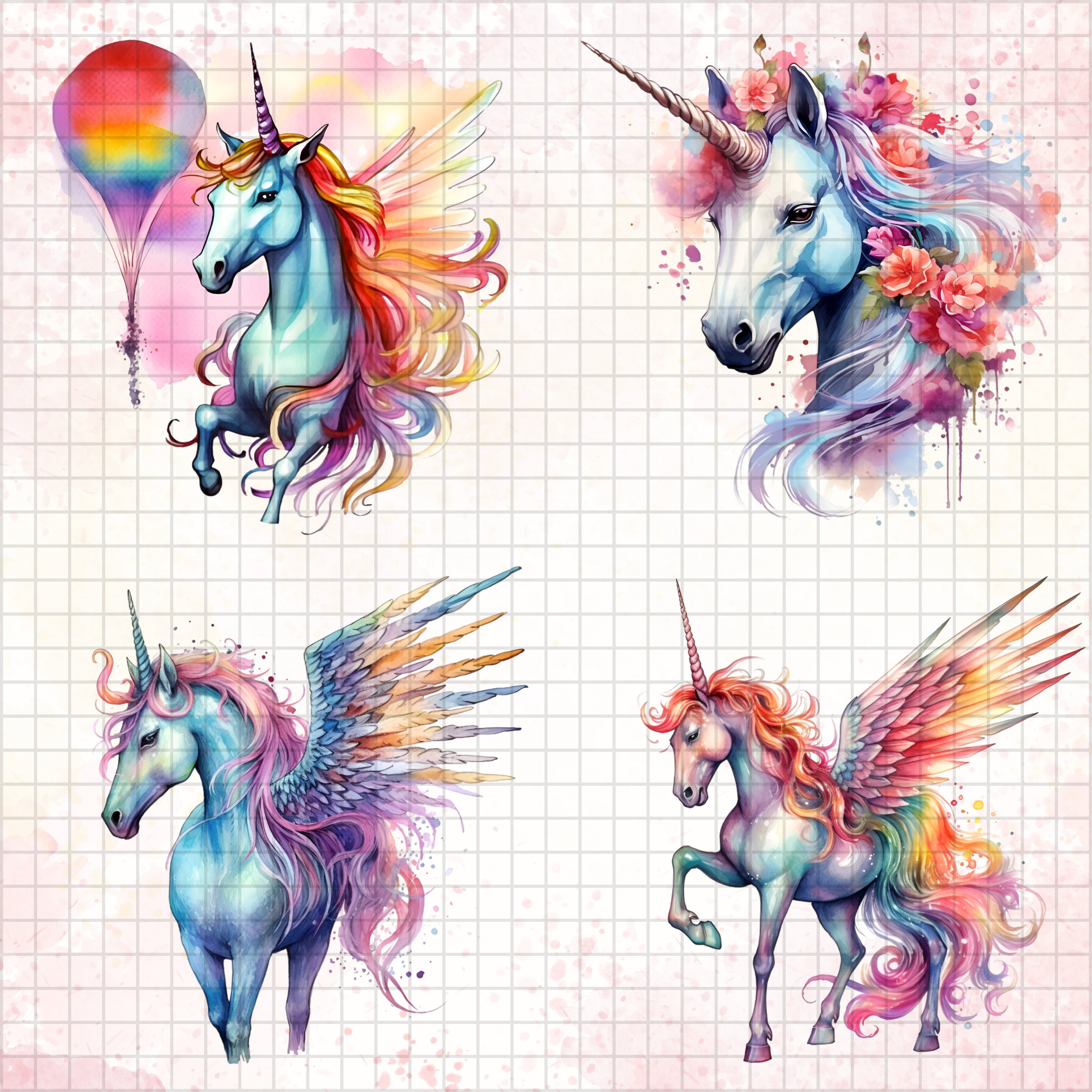Watercolor Unicorn Clipart Rainbow Unicorn Png Fantasy - Etsy