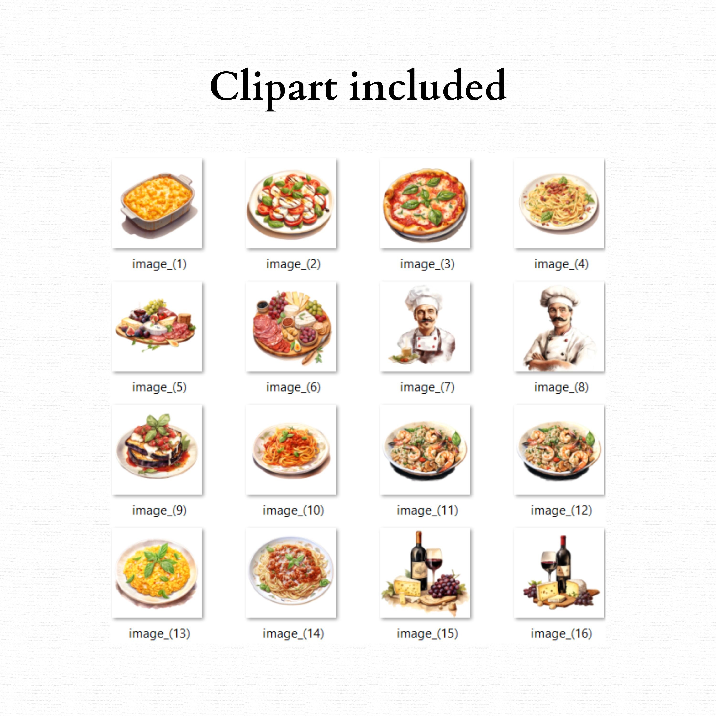 Italian Food Clipart, Pasta Clipart, Spaghetti, Wine and Cheese, Pizza ...