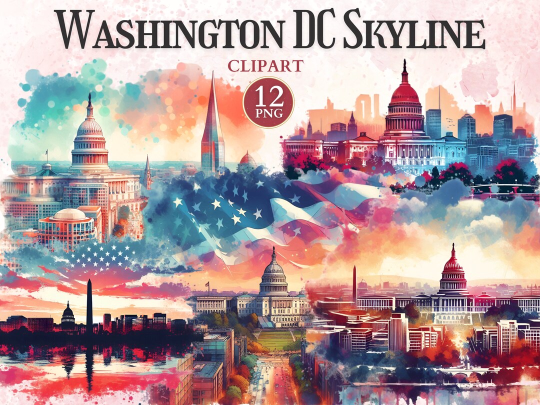 Washington DC Skyline Clipart, Capitol Building, City Silhouette, USA ...