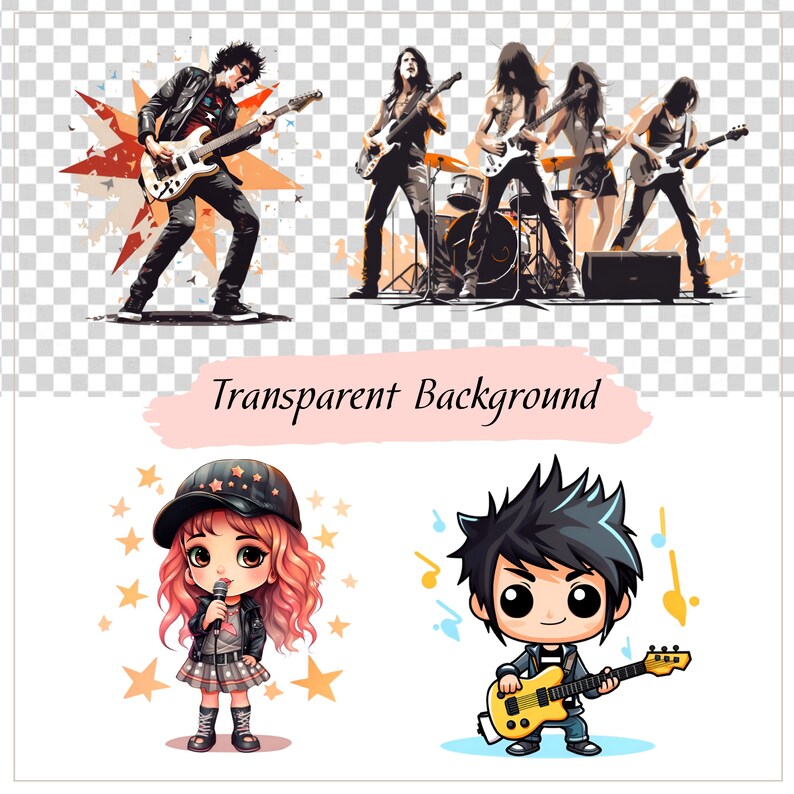 Rock Music Clipart Bundle, Rockstar, Guitarist, Drummer, Musician, Rock ...