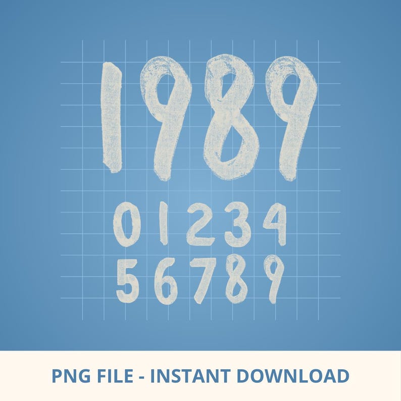 1989 Font Numbers PNG Merch Printing Logo Customize Handwriting Version ...