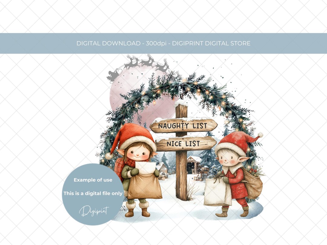 Christmas Elf Nice or Naughty List Digital PNG Christmas Graphic, Cute ...