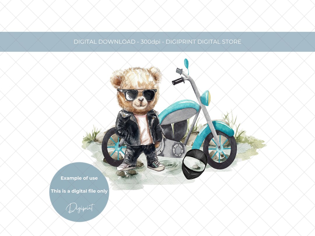Teddy Bear With Motorbike Watercolour Design PNG, Father's Day Digital ...