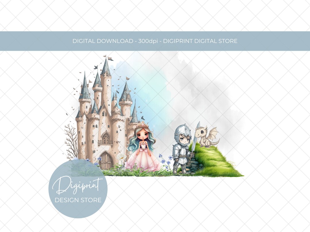 Fairytale Princess Clipart: Castle, Knight, Dragon (digital Download ...