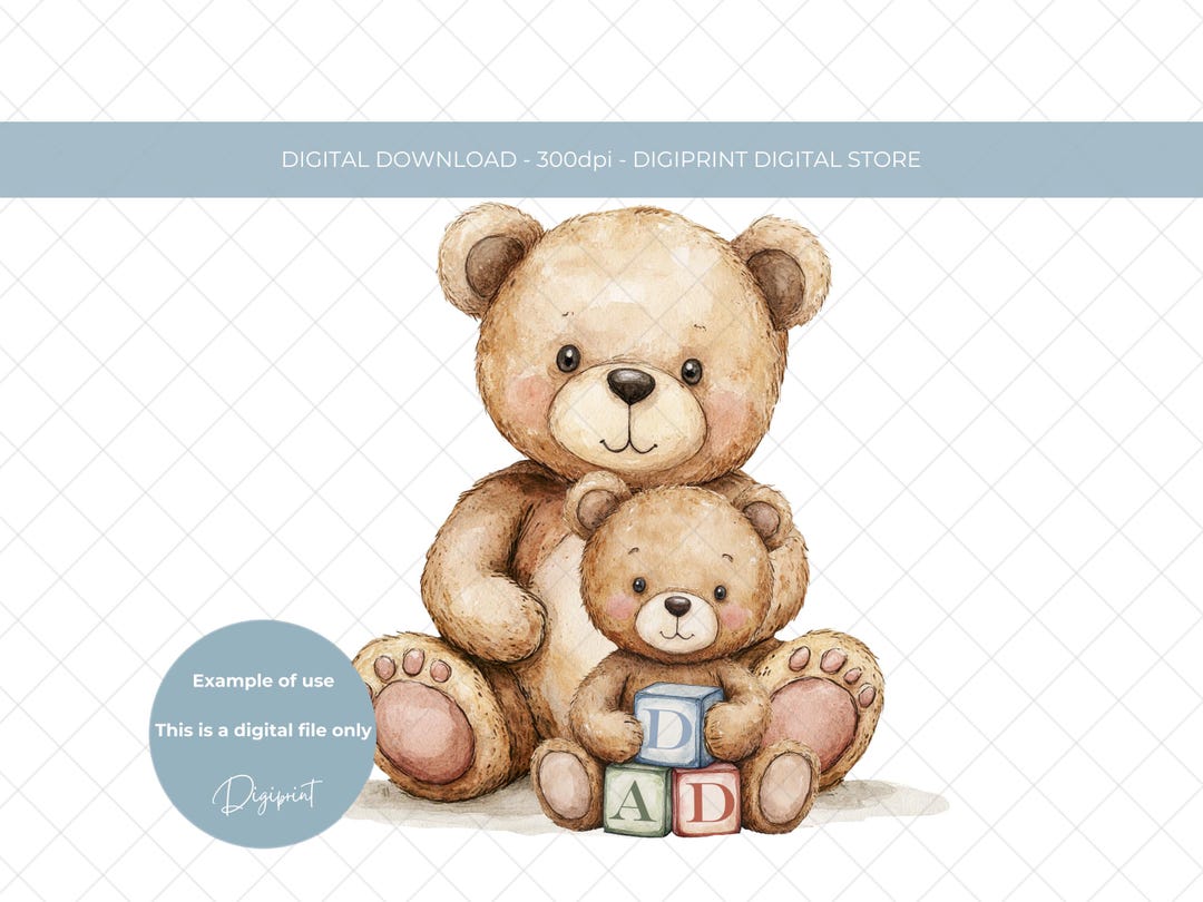 Fathers Day Bear and Baby Bear Digital Clipart PNG Father's Day Dad ...