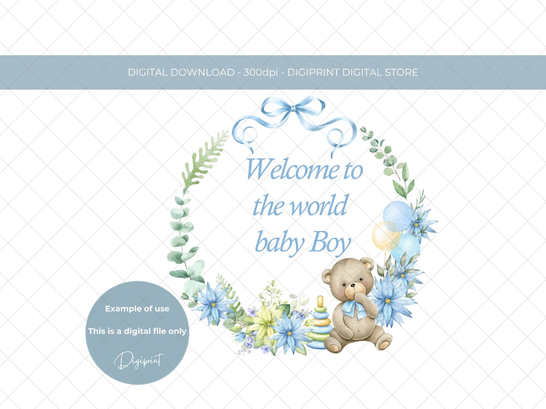 Welcome to the World Baby Boy Watercolour Sublimation PNG, New Baby Boy ...