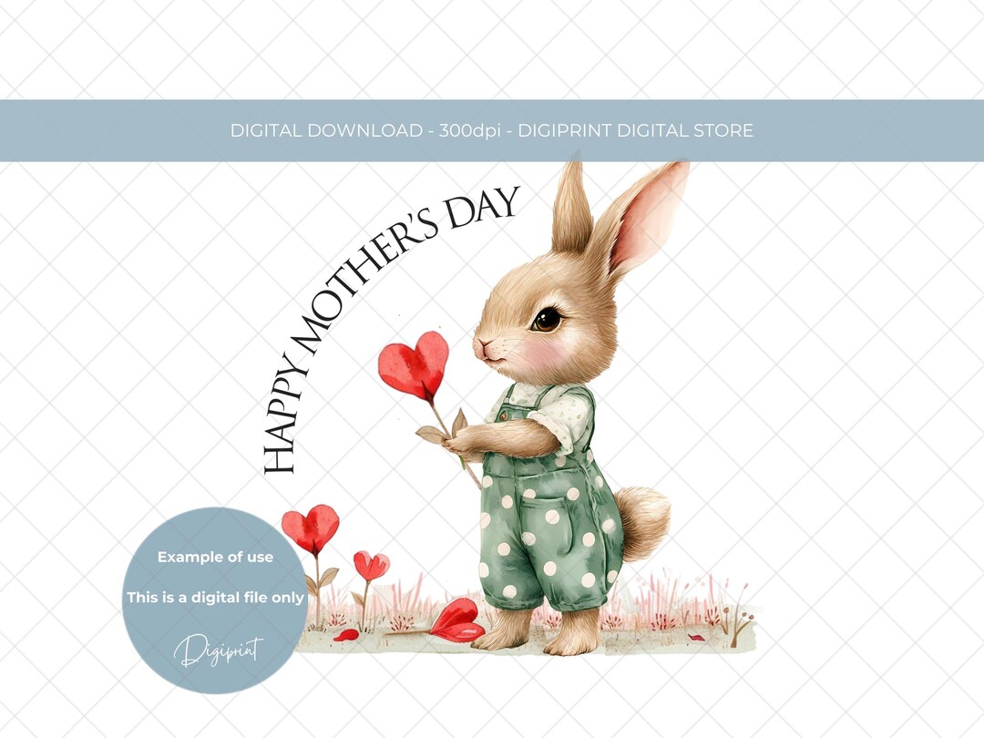 Happy Mother's Day Bunny With Heart Flower PNG Sublimation Design ...