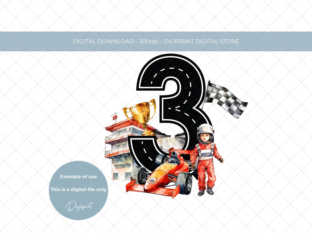 Boys Birthday Racing Car PNG, Age 3 Boy Birthday Image, Birthday Racing ...
