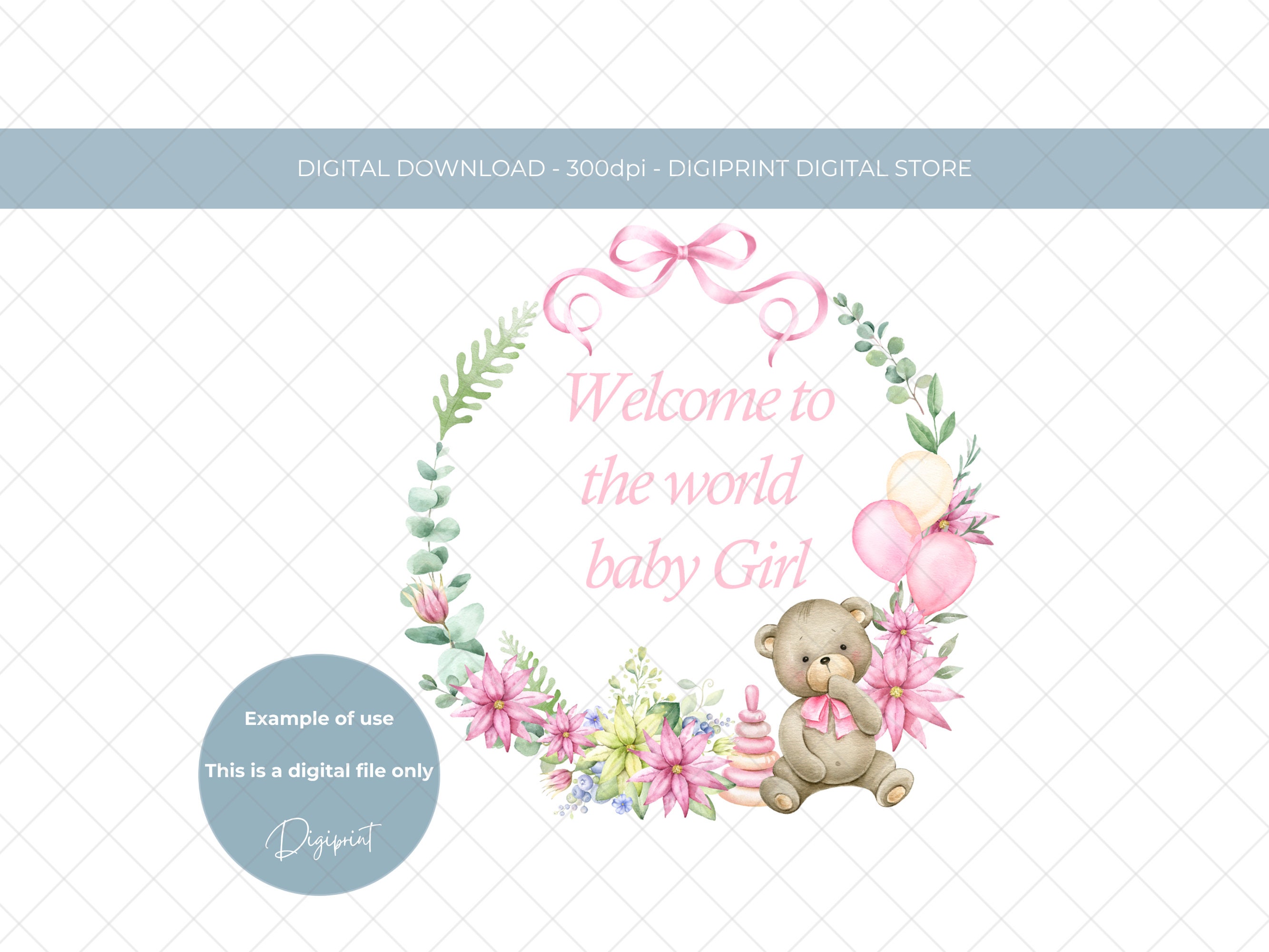 Welcome to the World Baby Girl Watercolour Sublimation PNG, New Baby ...