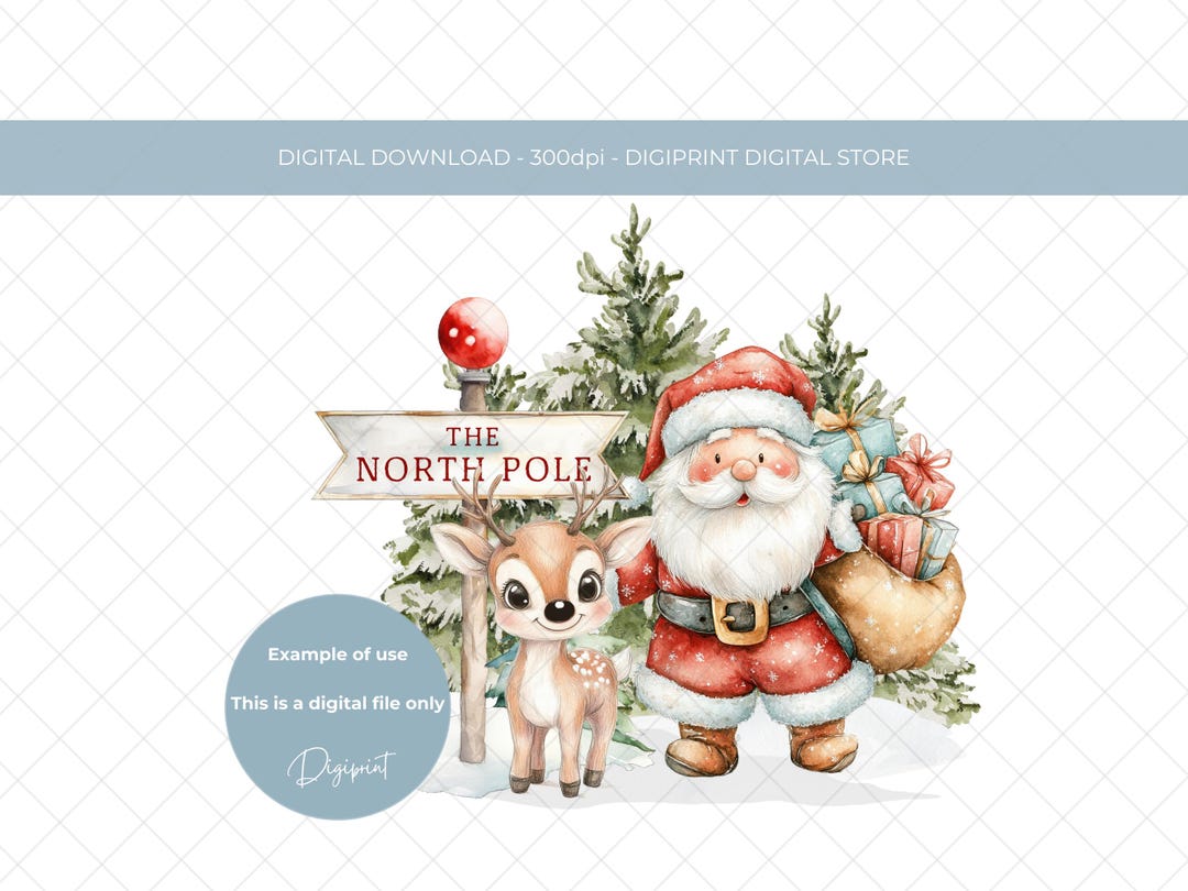 North Pole Cute Santa Reindeer Digital PNG Christmas North Pole Graphic ...