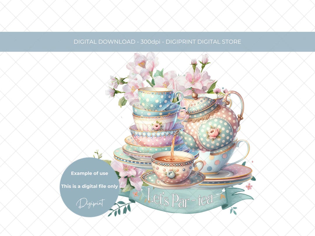 High Tea Party Digital Image Transfer PNG for Cardmaking Personalised ...