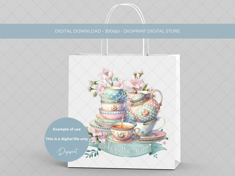 High Tea Party Digital Image Transfer PNG for Cardmaking Personalised ...