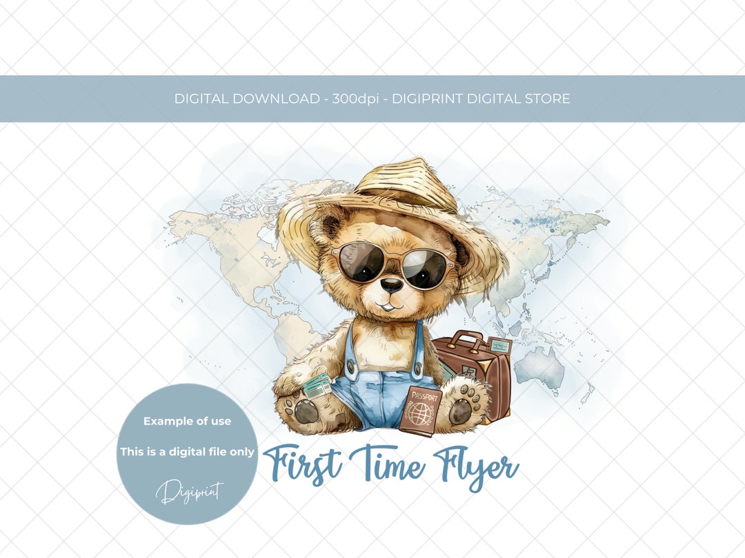 First Time Flyer PNG for Boys, Kids First Holiday Digital Print, Bear ...