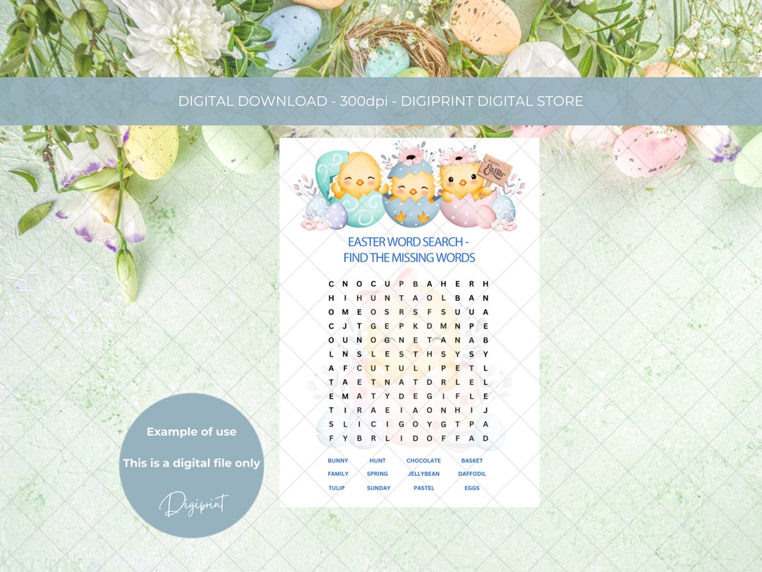 Easter Chick A4 Digital Download Wordsearch, Easter Hamper Filler Instant Download, Easter Party ...