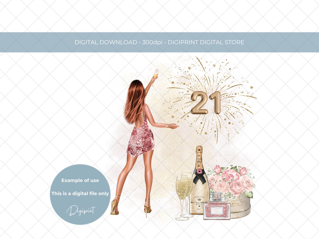 21st Birthday Champagne and Flowers Design for Girl PNG, Girls 21st ...