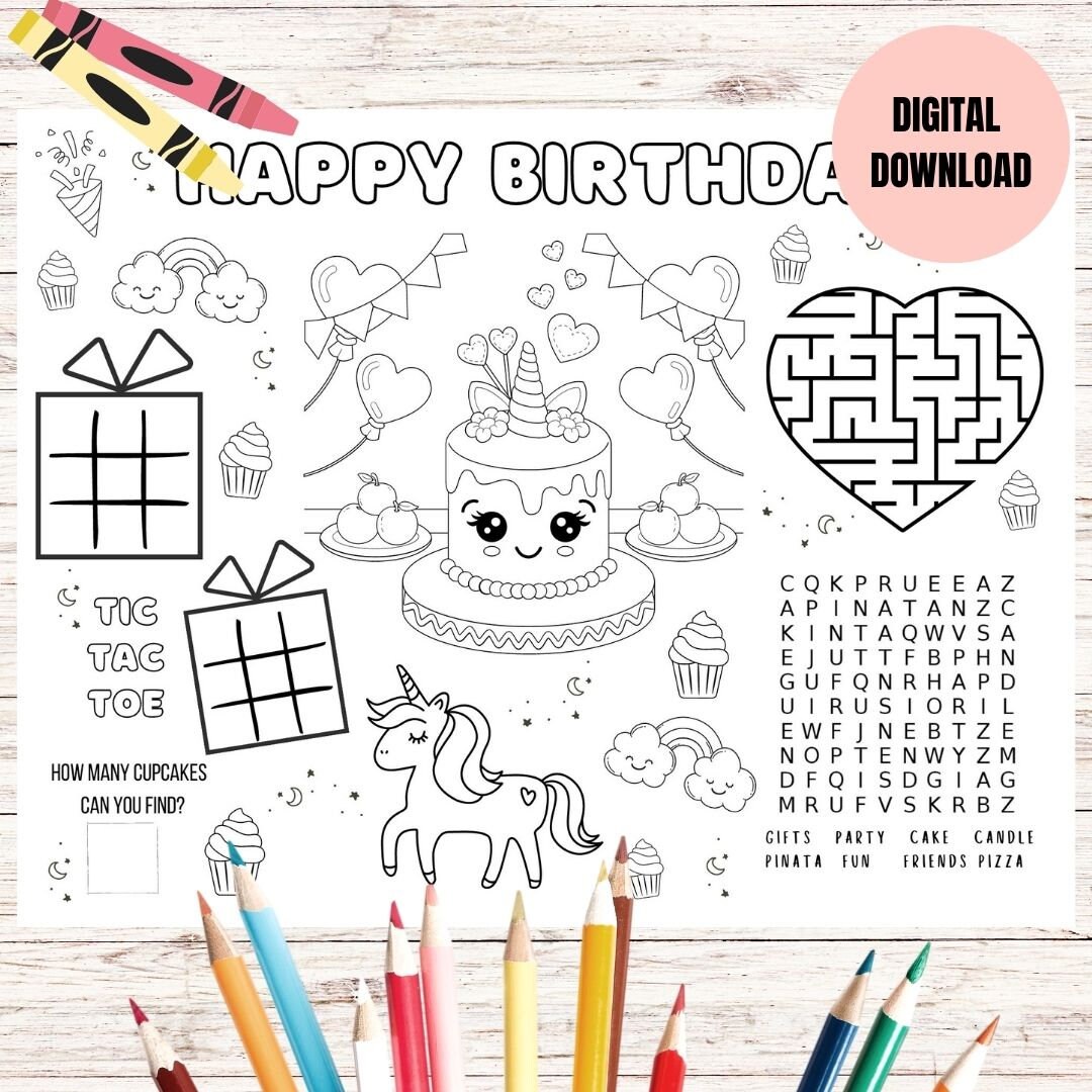 Printable Placemat Unicorn Birthday Party Activity Unicorn - Etsy