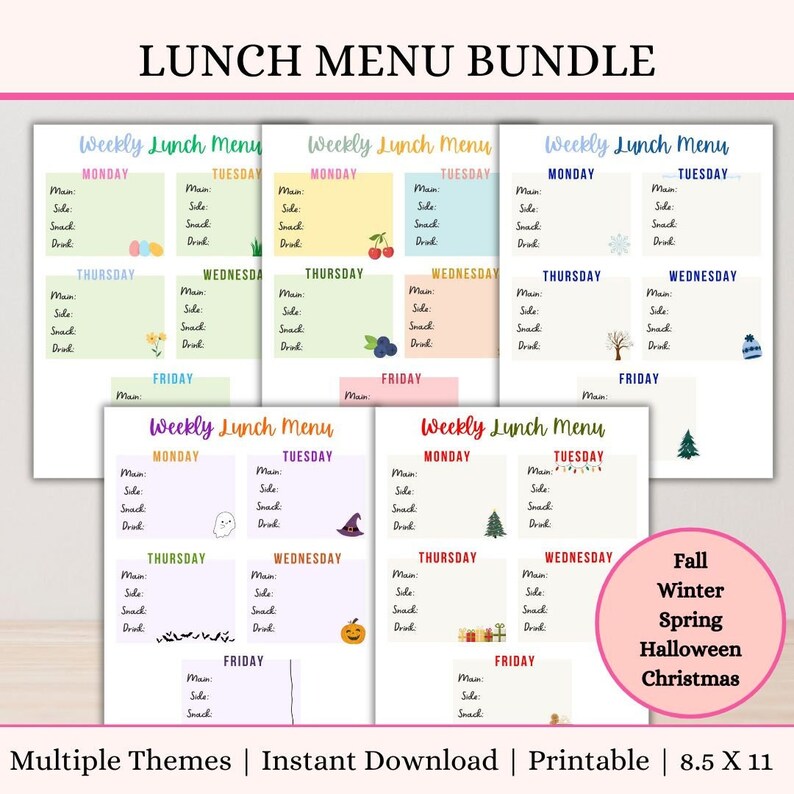 School Lunch Menu, School Lunch Planner, Printable Kids Lunch Menu ...