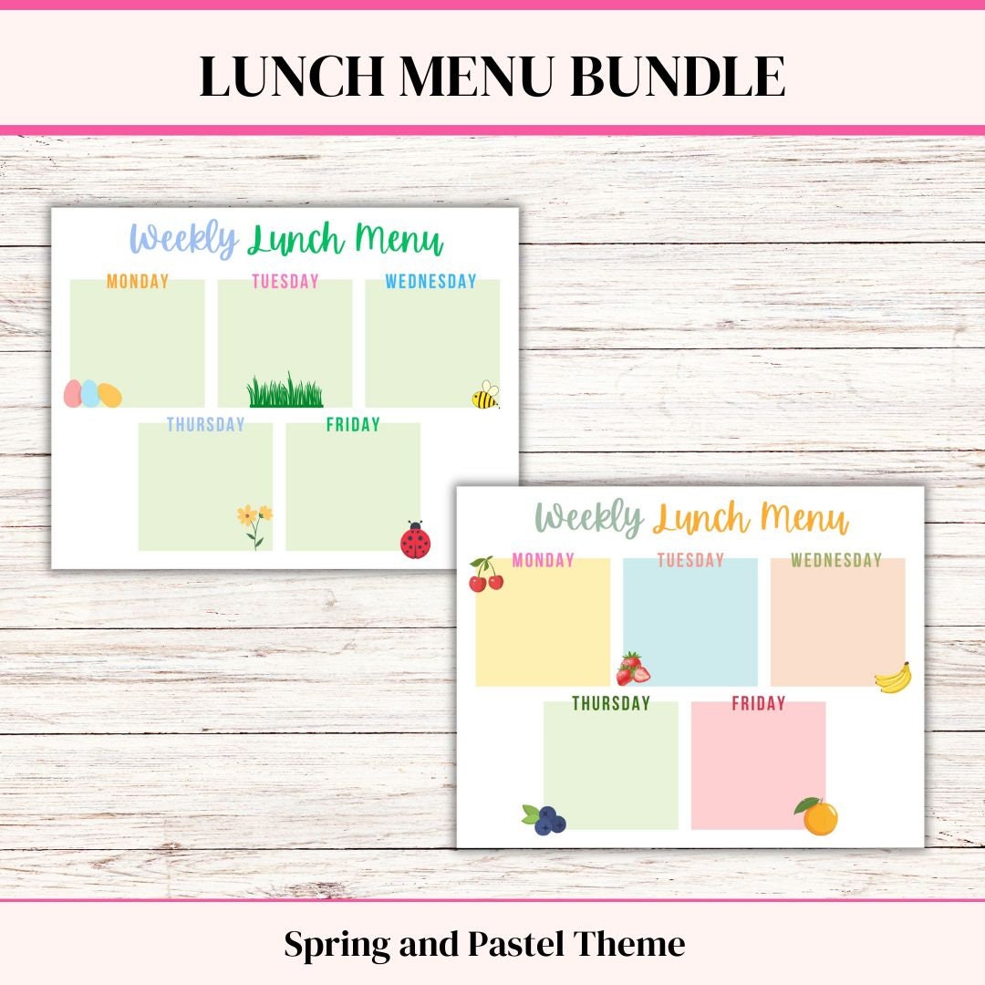 School Lunch Planner, School Lunch Menu, Printable Kids Lunch Menu ...