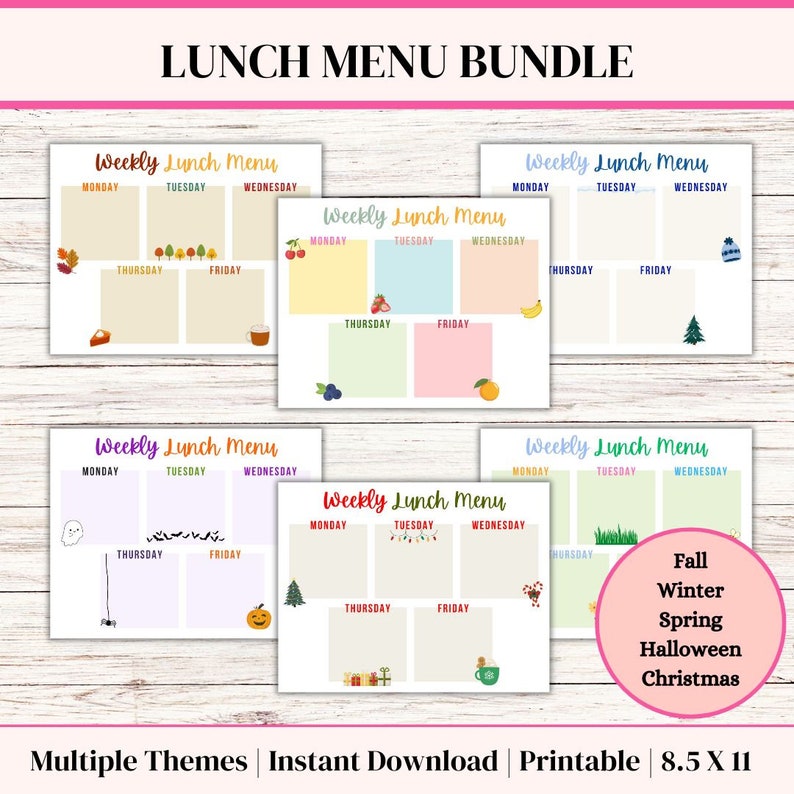 School Lunch Planner, School Lunch Menu, Printable Kids Lunch Menu ...