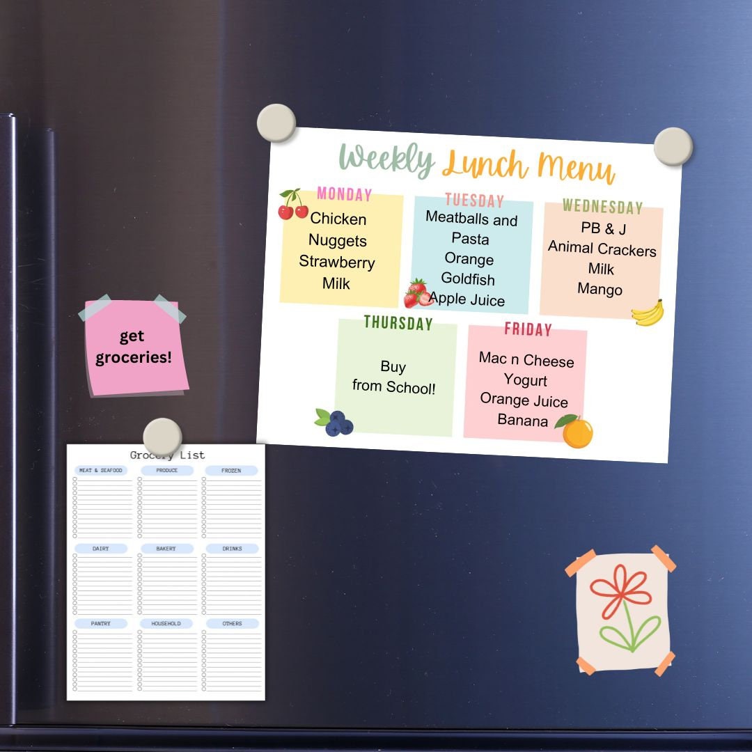 School Lunch Planner, School Lunch Menu, Printable Kids Lunch Menu ...