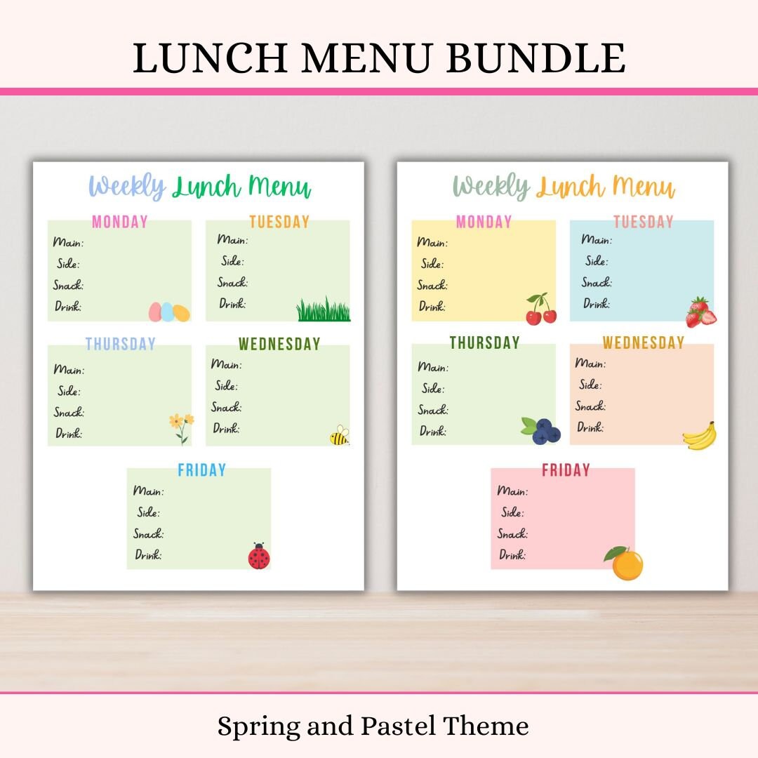 School Lunch Menu, School Lunch Planner, Printable Kids Lunch Menu ...