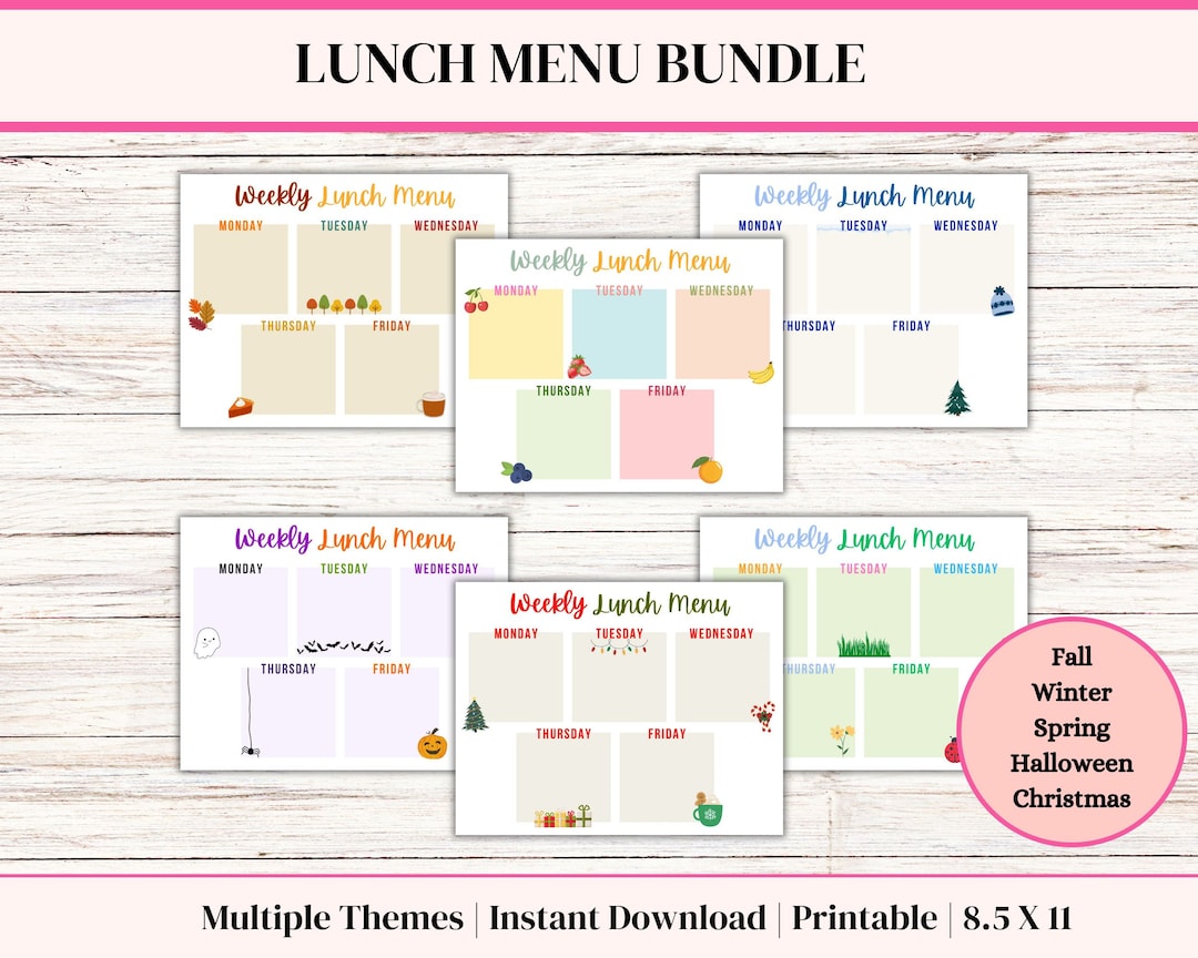 School Lunch Planner, School Lunch Menu, Printable Kids Lunch Menu ...