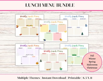School Lunch Menu, School Lunch Planner, Printable Kids Lunch Menu ...
