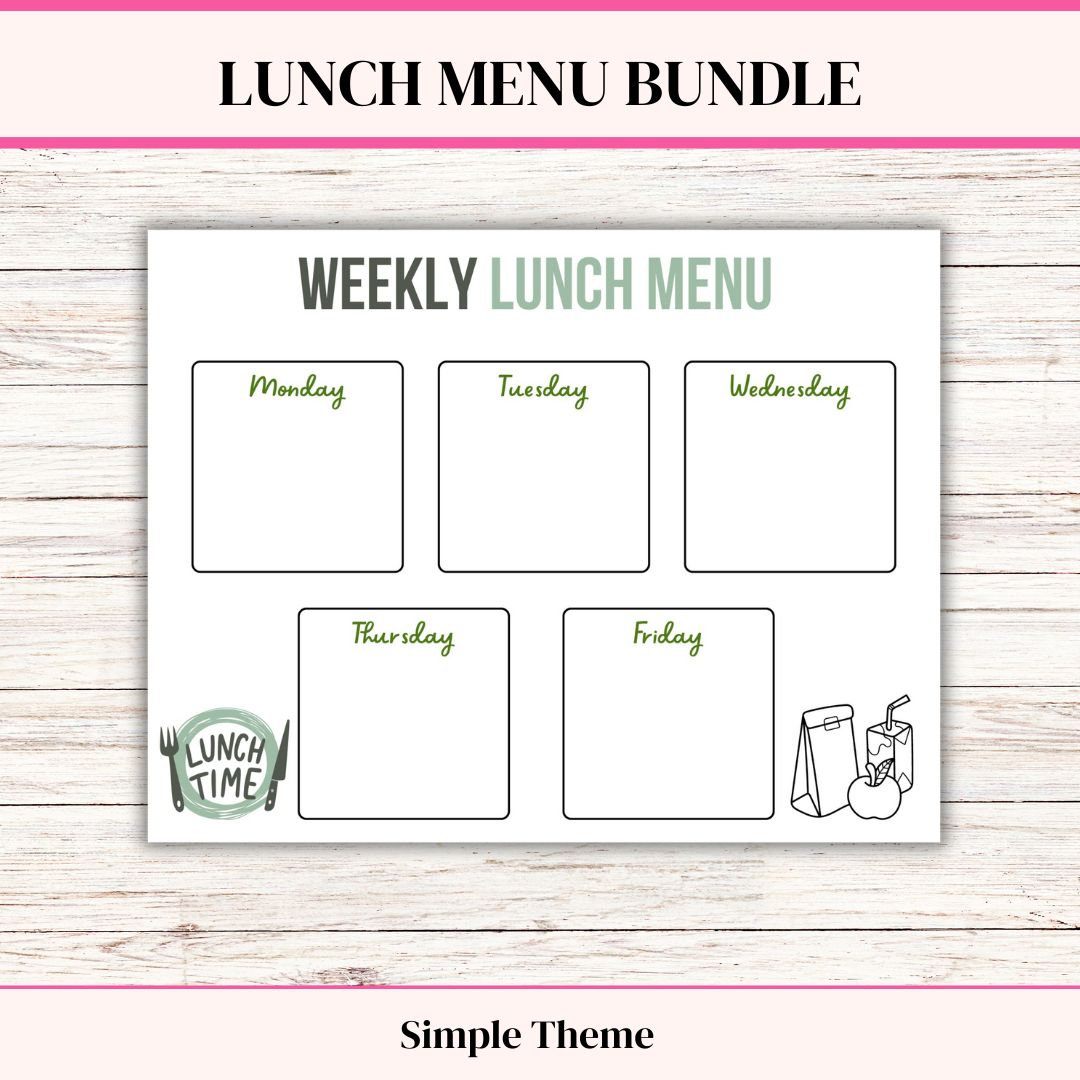 School Lunch Planner, School Lunch Menu, Printable Kids Lunch Menu ...