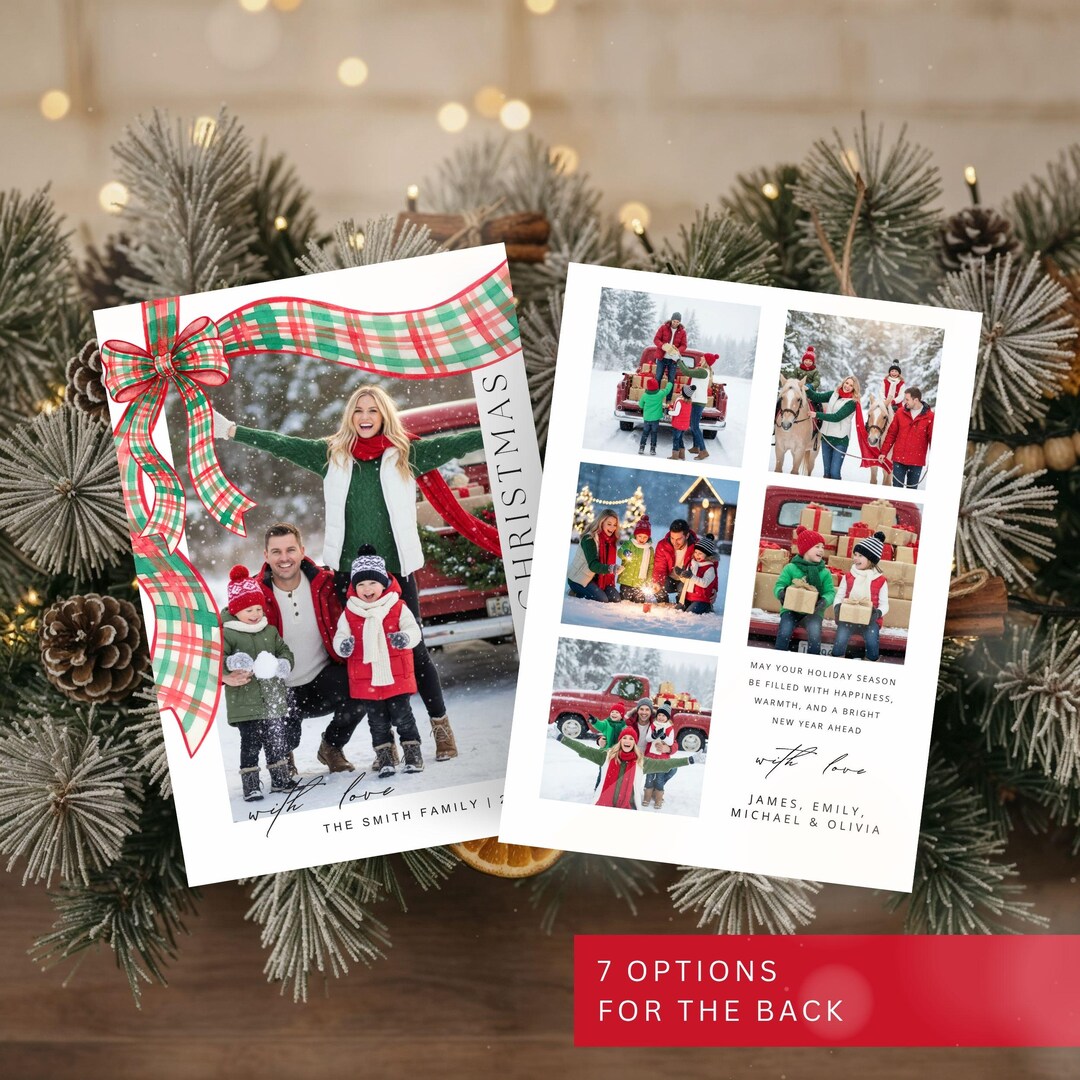 Christmas Cards - Editable Photo Card, Ribbon Bow, Photo Holiday Card ...