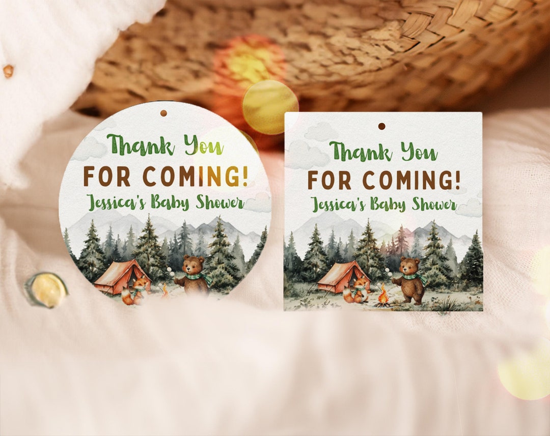 Editable One Happy Camper Baby Shower Favor Tags: Round or Square ...