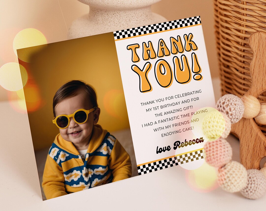 Editable One Happy Dude Thank You Card, 1st Birthday Boy Thank You Card ...