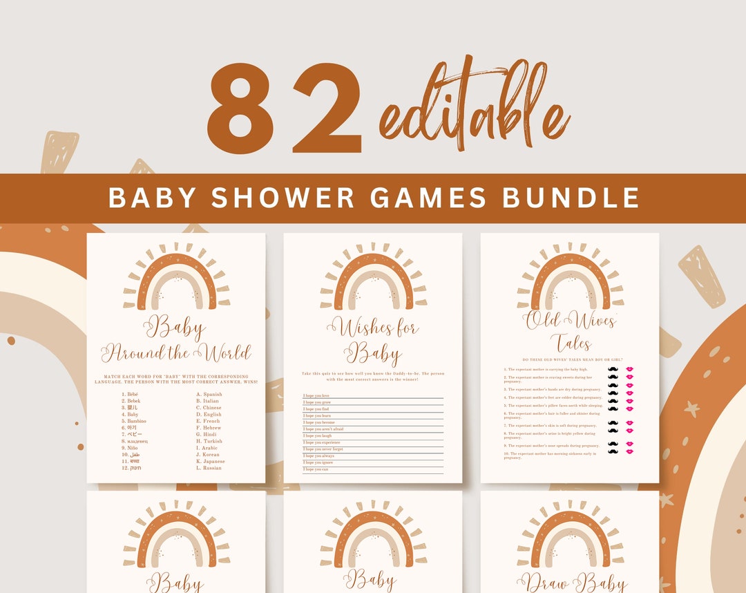 Boho Rainbow Baby Shower Games Bundle, Boho Theme Printable Games, Baby ...