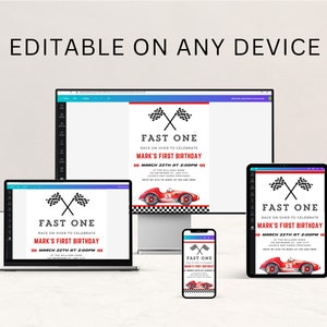 Editable Fast One Birthday Signs Bundle, Racing Party Signs Bundle ...