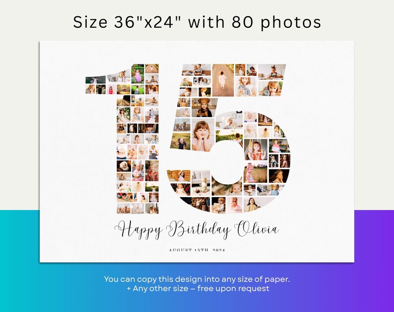15th Birthday Photo Collage Template, Number 15 Birthday Poster ...