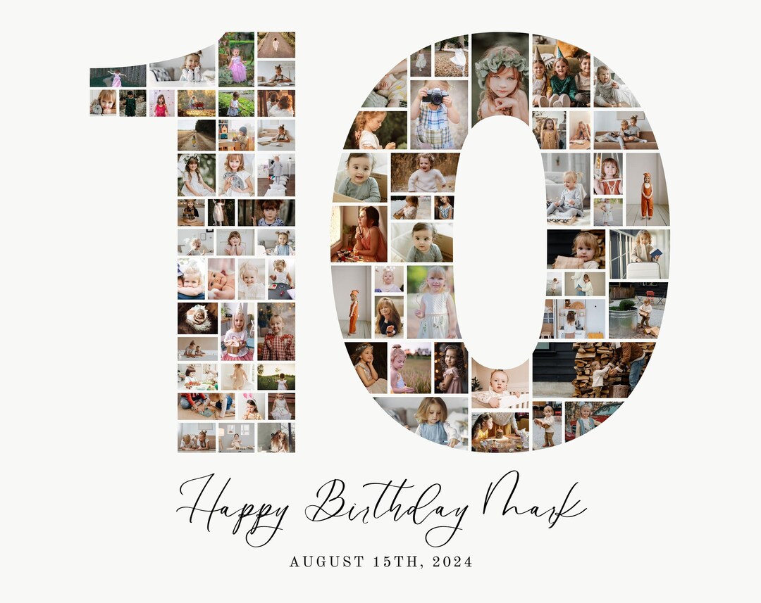 Editable 10th Birthday Photo Collage, Editable Number 10 Photo Collage ...