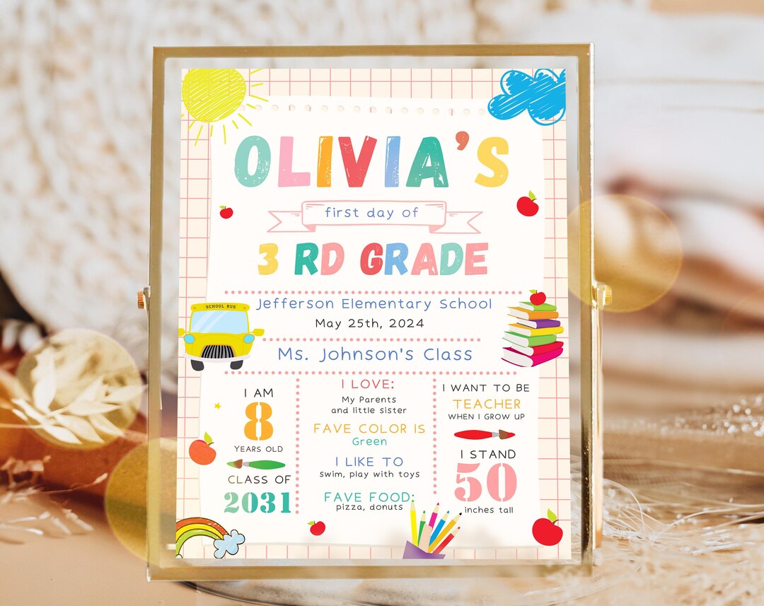 Editable First Day of School Sign, Pink Purple Design (digital Download ...