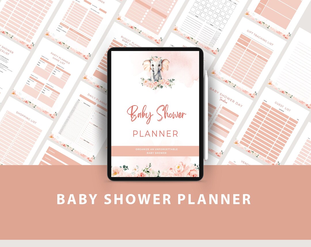 Pink Elephant Baby Shower Planner, Baby Girl Baby Shower Checklist ...