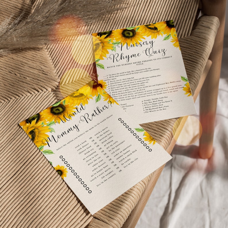 Sunflower Baby Shower Game Bundle: Editable Rustic Printable (digital ...