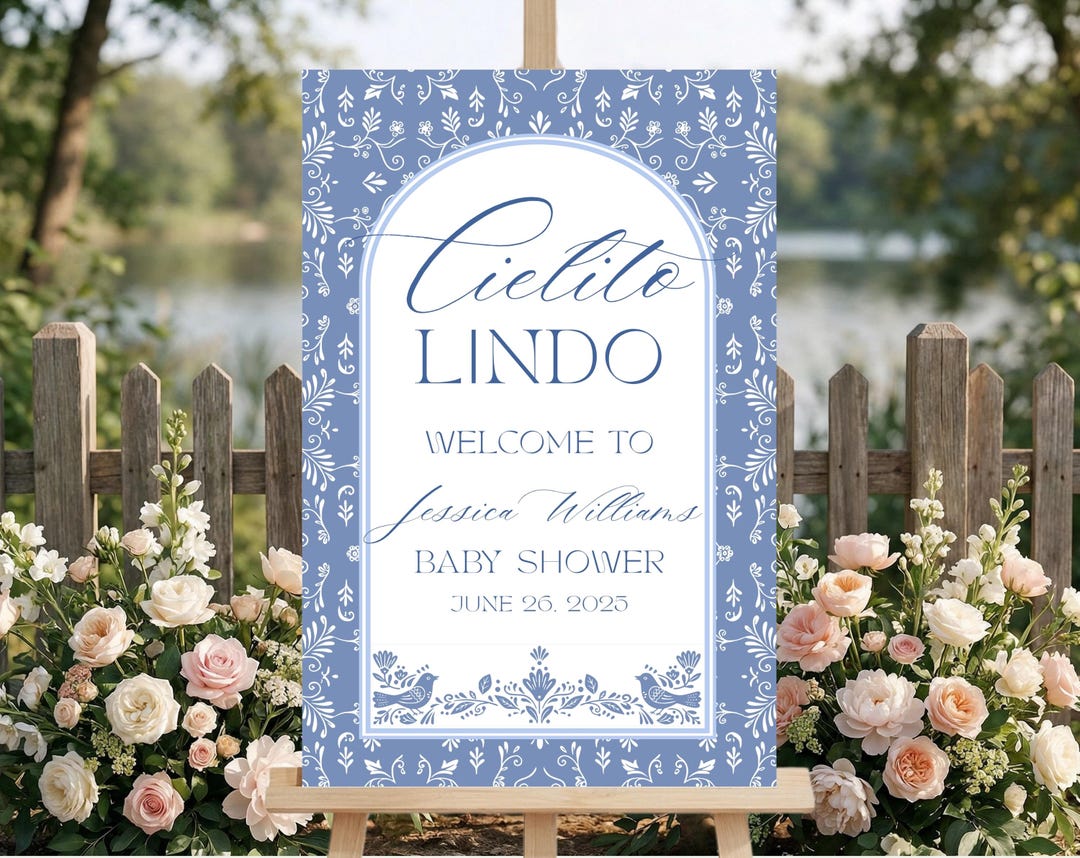 Cielito Lindo Baby Shower Welcome Sign - Editable Entrance Poster, Blue ...