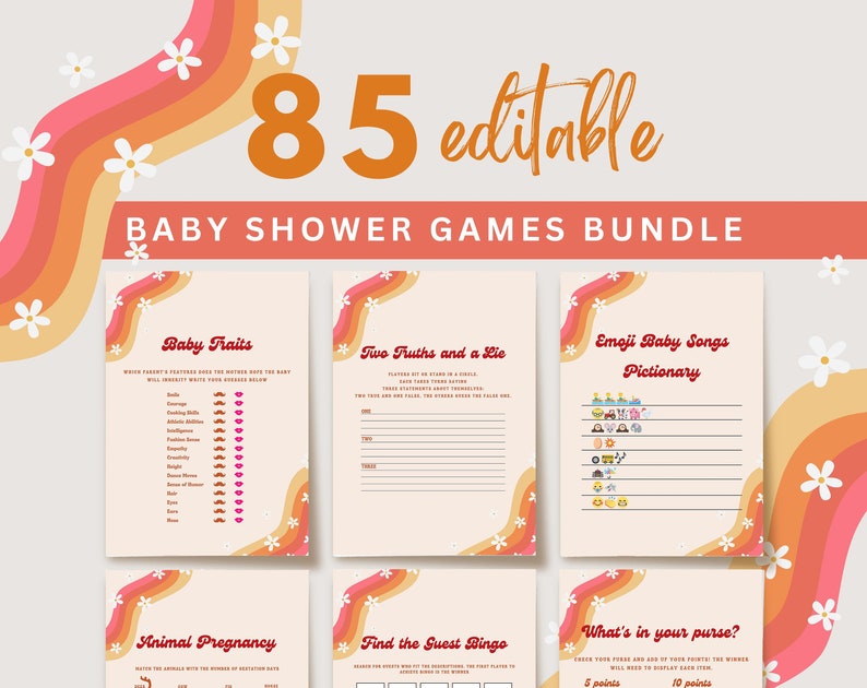 Editable Groovy Baby Shower Games Bundle (digital Download) - Etsy