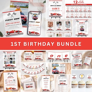 Fast One First Birthday Signs Bundle – Editable Race Car Party Decor ...