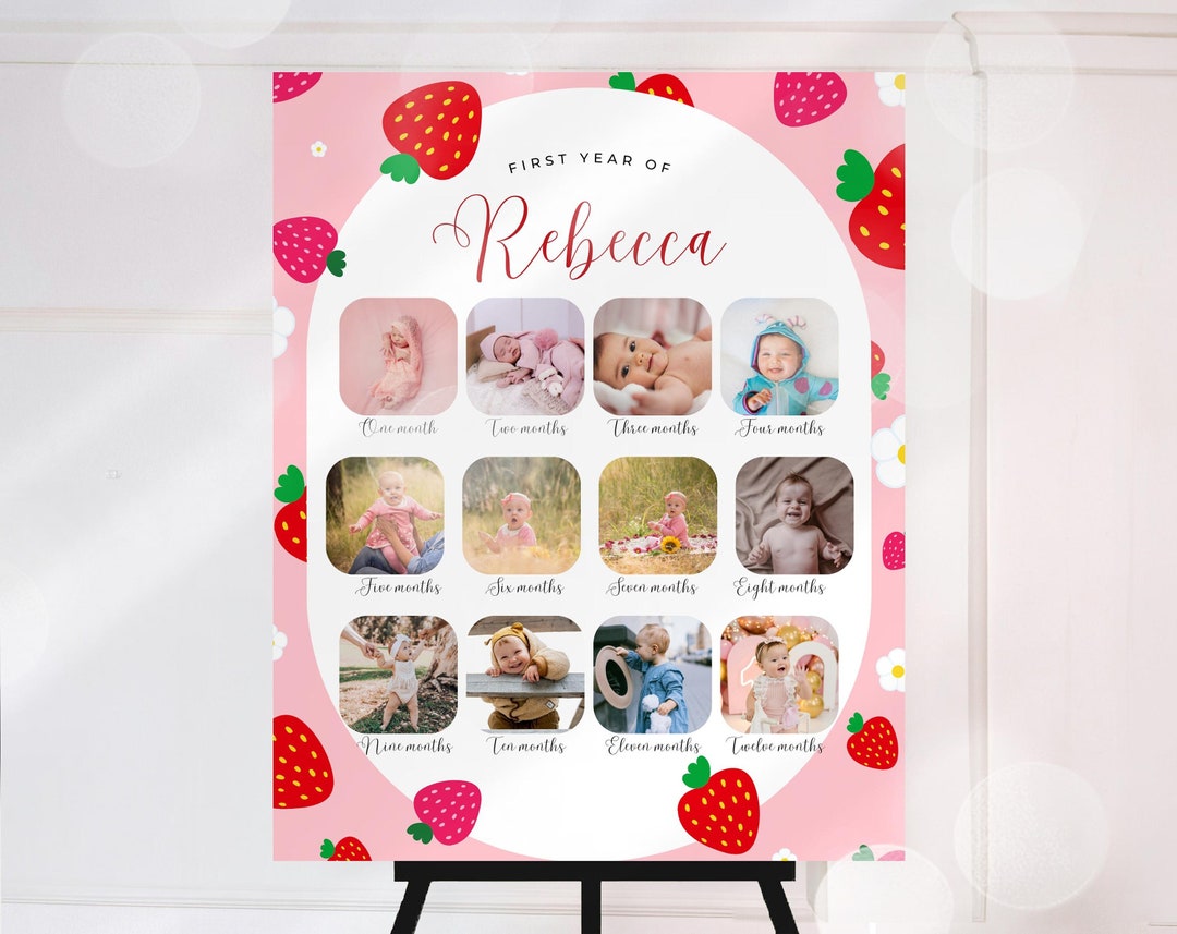 Editable Berry First Birthday Photo Banner, Strawberry 1st Birthday ...
