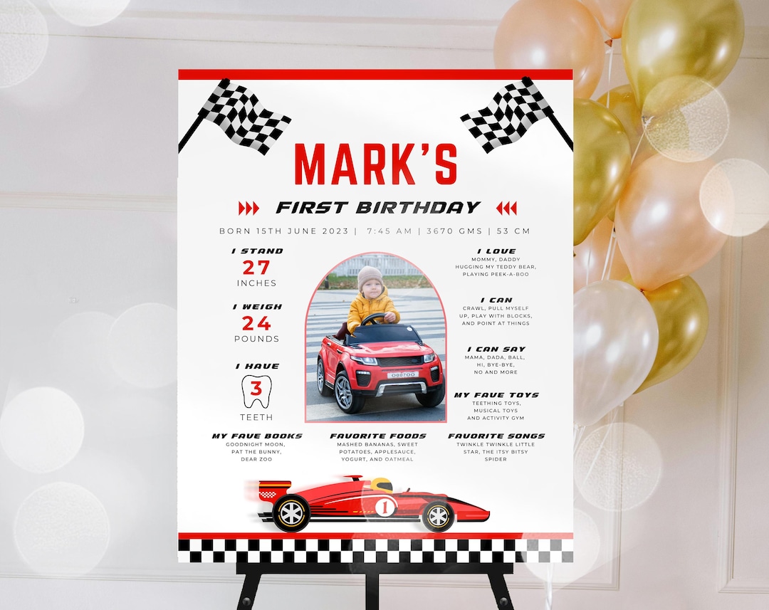 Fast One Birthday Milestone Poster for Boys, Race Car First Birthday ...
