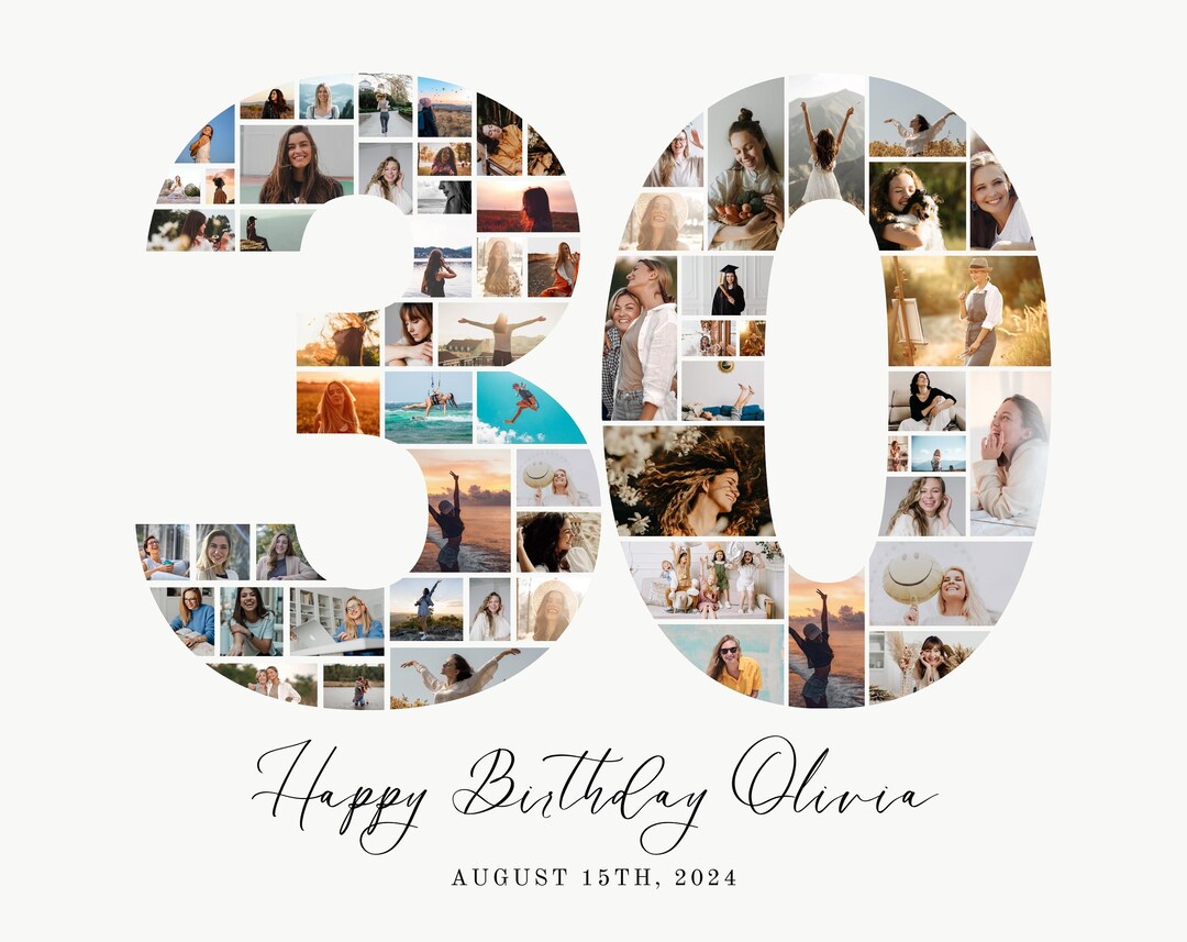 Collage de números editable para el 30. cumpleaños, póster de collage ...